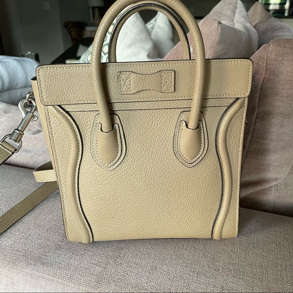 Celine Nano Luggage Bag In Drummed Calfskin Dune - Gem